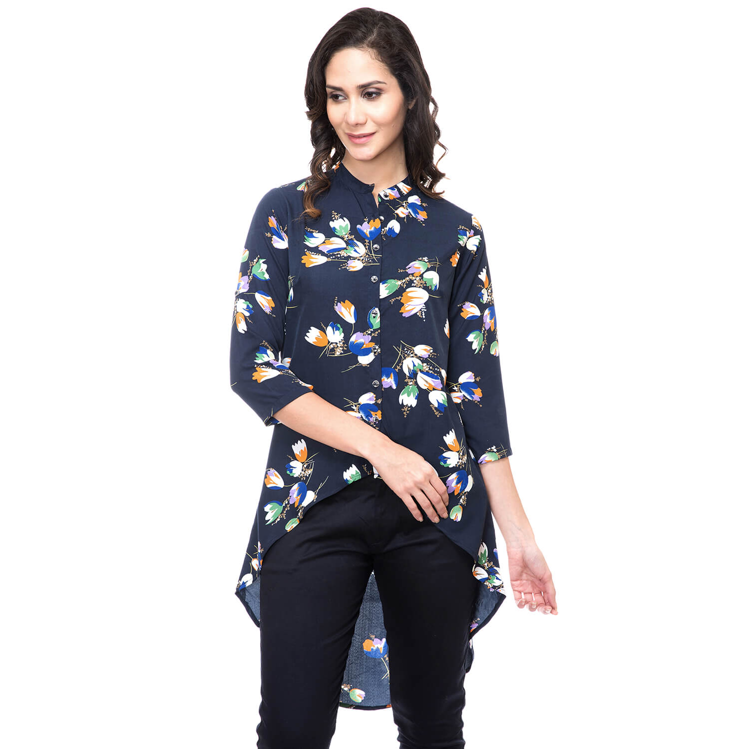 Emeros Blue High-Low Tunic with Roll-up Sleeves