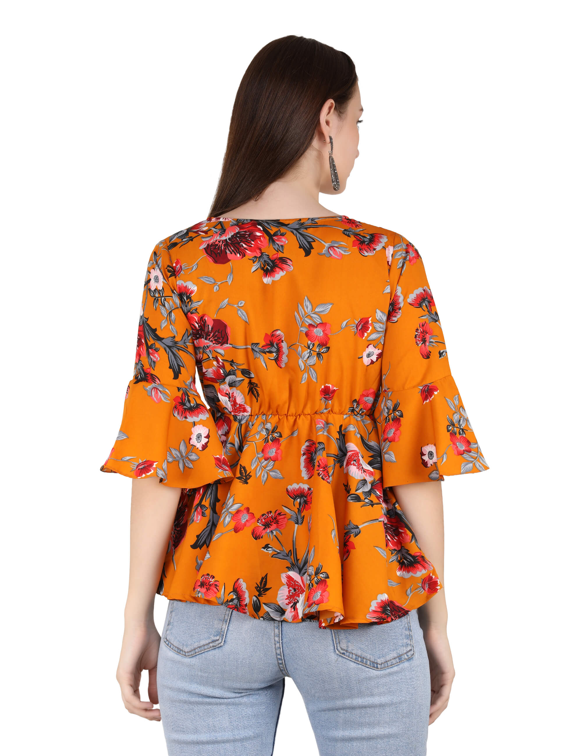 Emeros Women Copper Floral Print Swing, Wrap Top